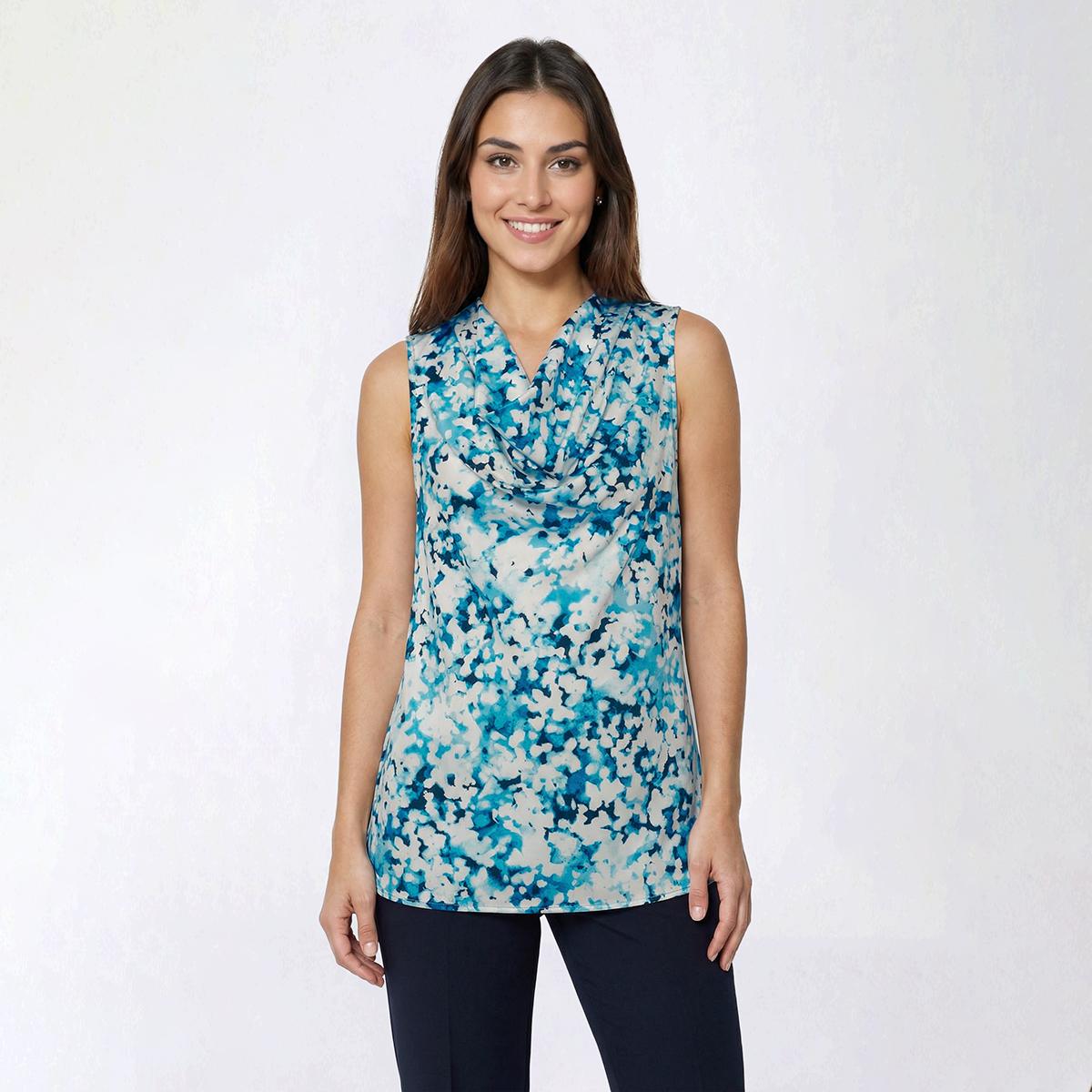 Click here for Womens Kasper Sleeveless Cowl Neck Splatter Dot Sa... prices